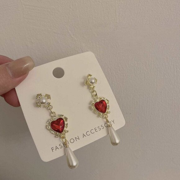Jewelry | Red Pearl Drop Earrings | Poshmark